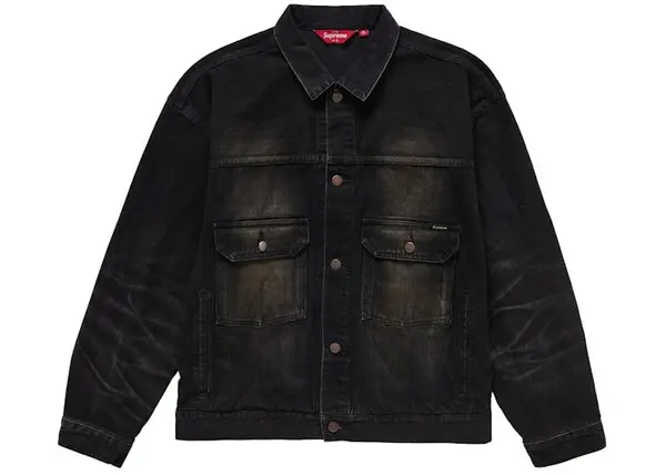 Supreme Distressed Selvedge Trucker Jacket - Washed Black